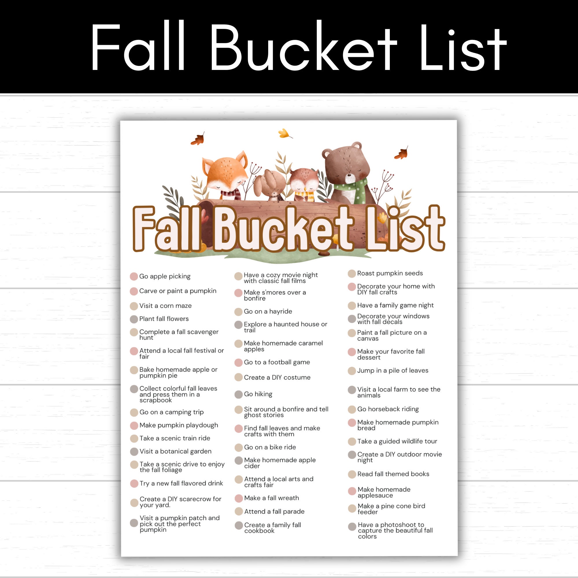 Fall Bucket List Printable for Kids, Autumn Bucket List, Fall Checklist ...