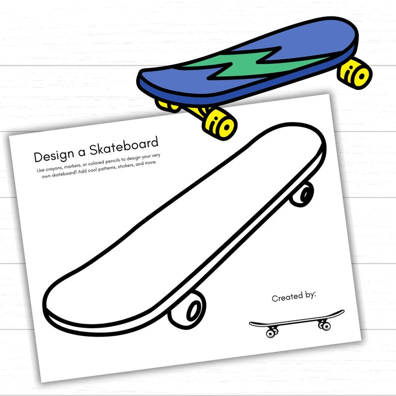 Design a Skateboard Printable Activity for Kids, Blank Skateboard ...