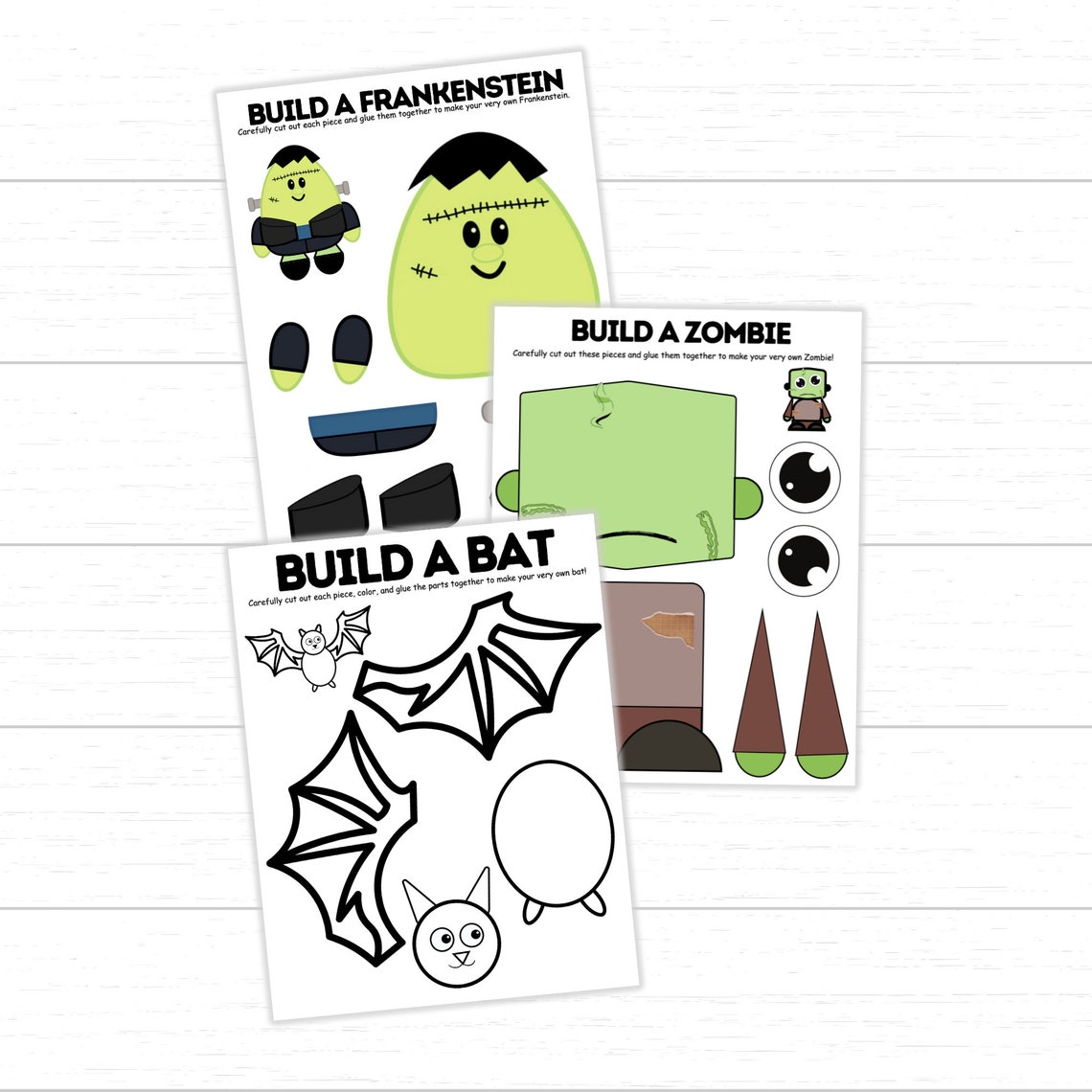 Build A Bat, Build A Zombie, Build A Frankenstein, Printable Halloween ...
