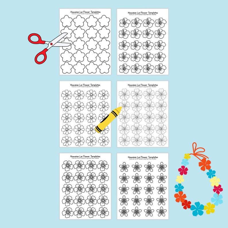 Printable DIY Hawaiian Lei Flower Templates, Flower Cutouts, Tropical ...