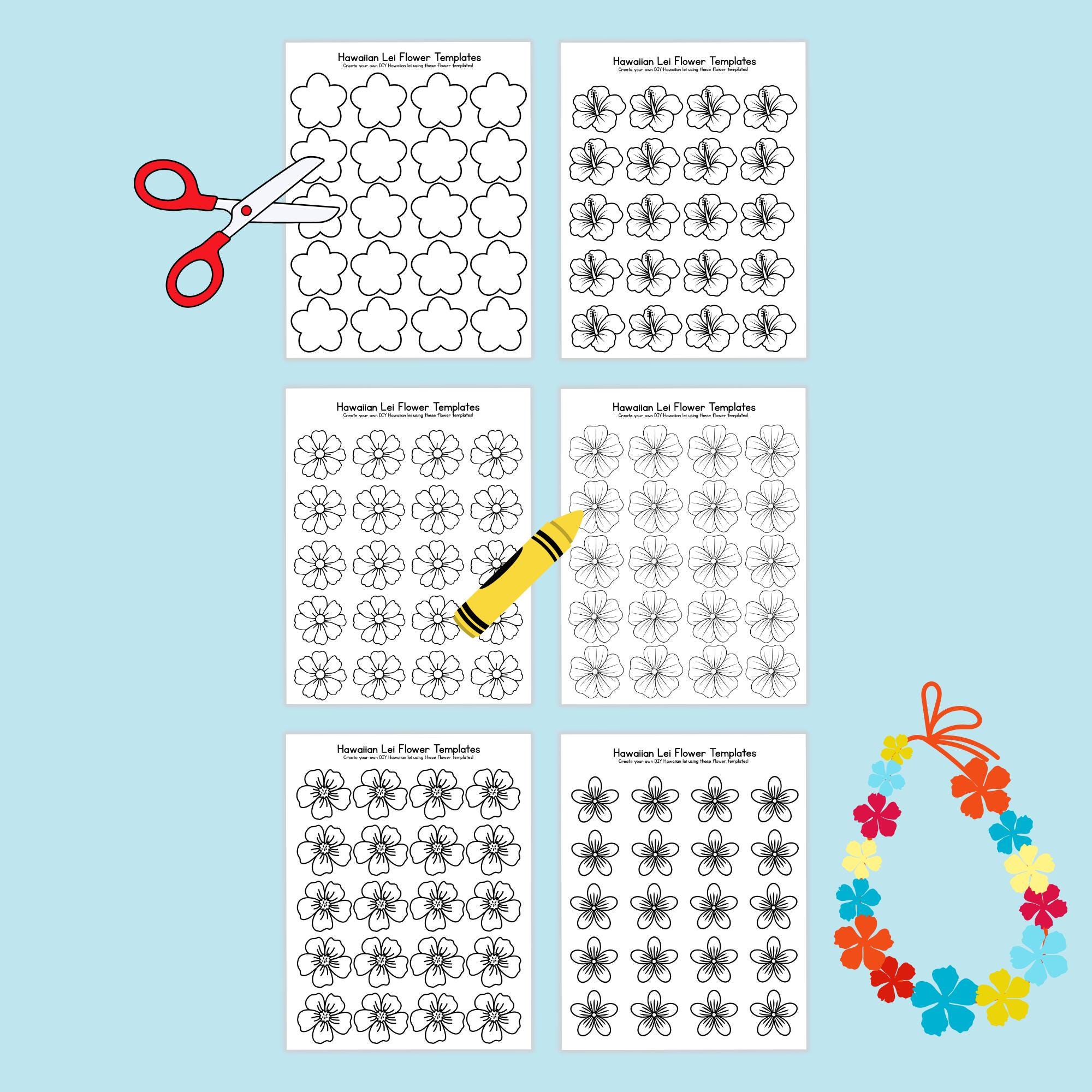 Printable DIY Hawaiian Lei Flower Templates, Flower Cutouts, Tropical ...