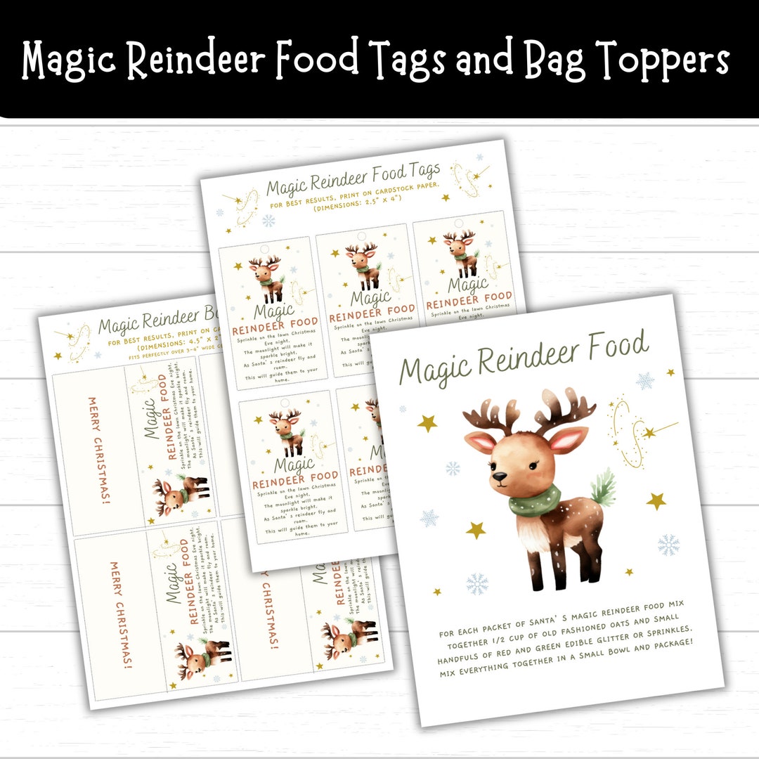 Reindeer Food Tags and Bag Toppers, Reindeer Food Recipe, Magic ...