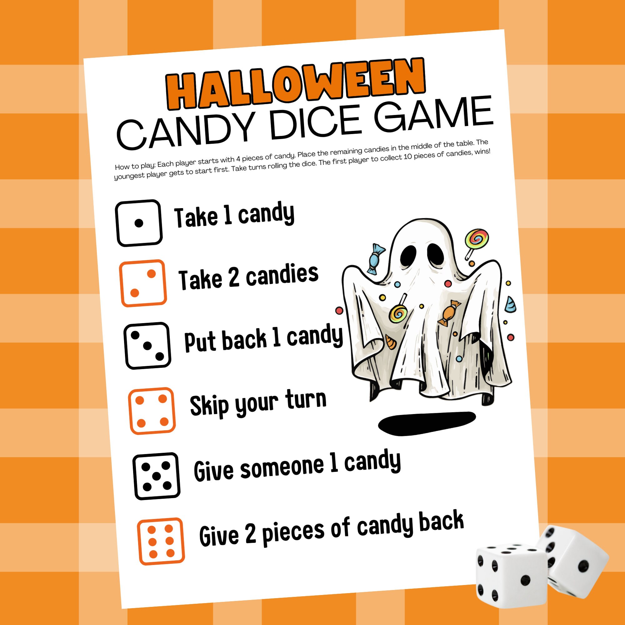 Halloween Candy Dice Game, Halloween Party Game for Kids, Classroom ...