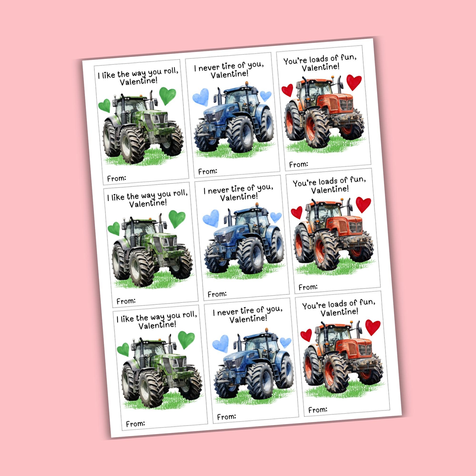 Tractor Valentine's Day Cards Printable, Farm Valentine Cards ...