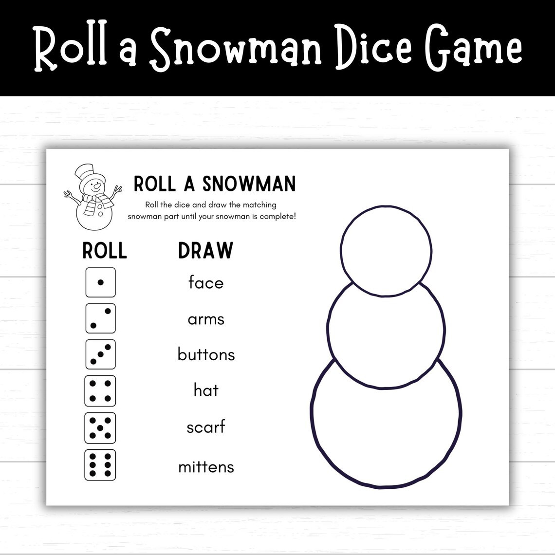 Roll a Snowman Printable, Winter Dice Game for Kids, Snowman Drawing ...
