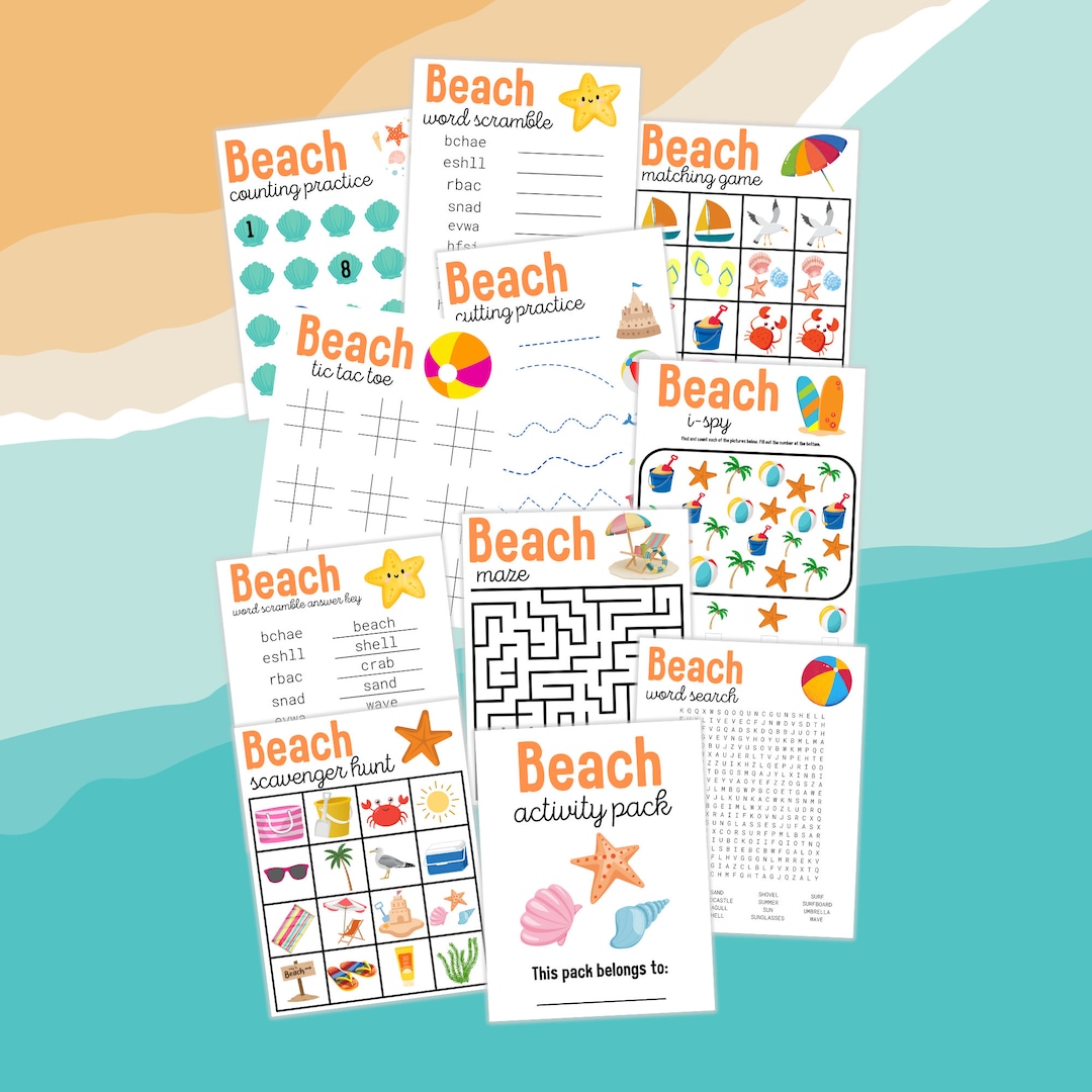Beach Activity Pack Printable Bundle for Kids - Etsy