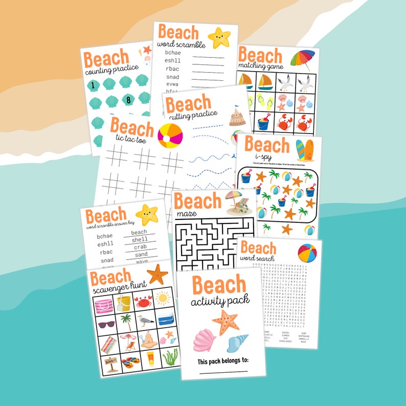 Beach Activity Pack Printable Bundle for Kids - Etsy