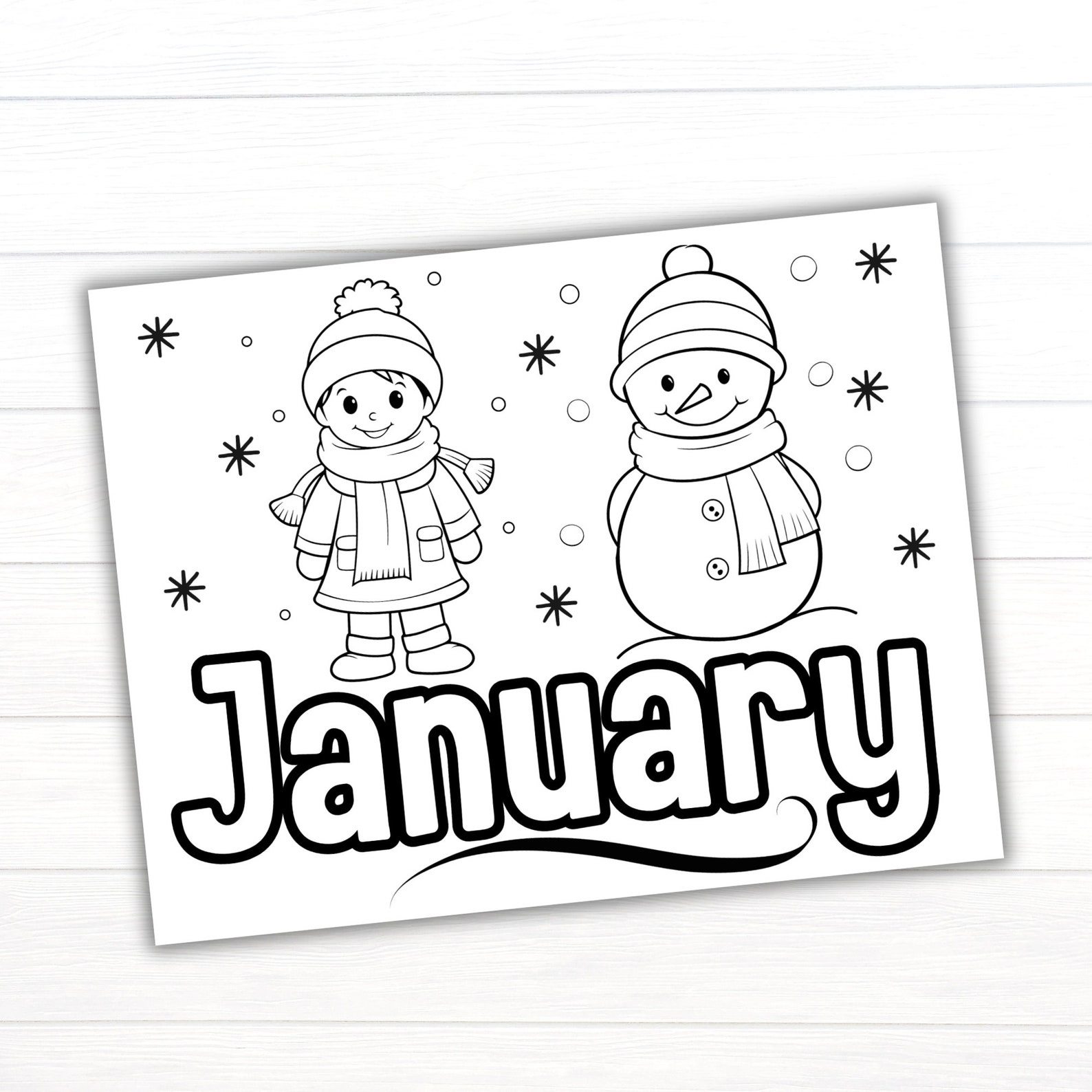 January Coloring Page, Month of January Coloring Page, Winter Coloring ...