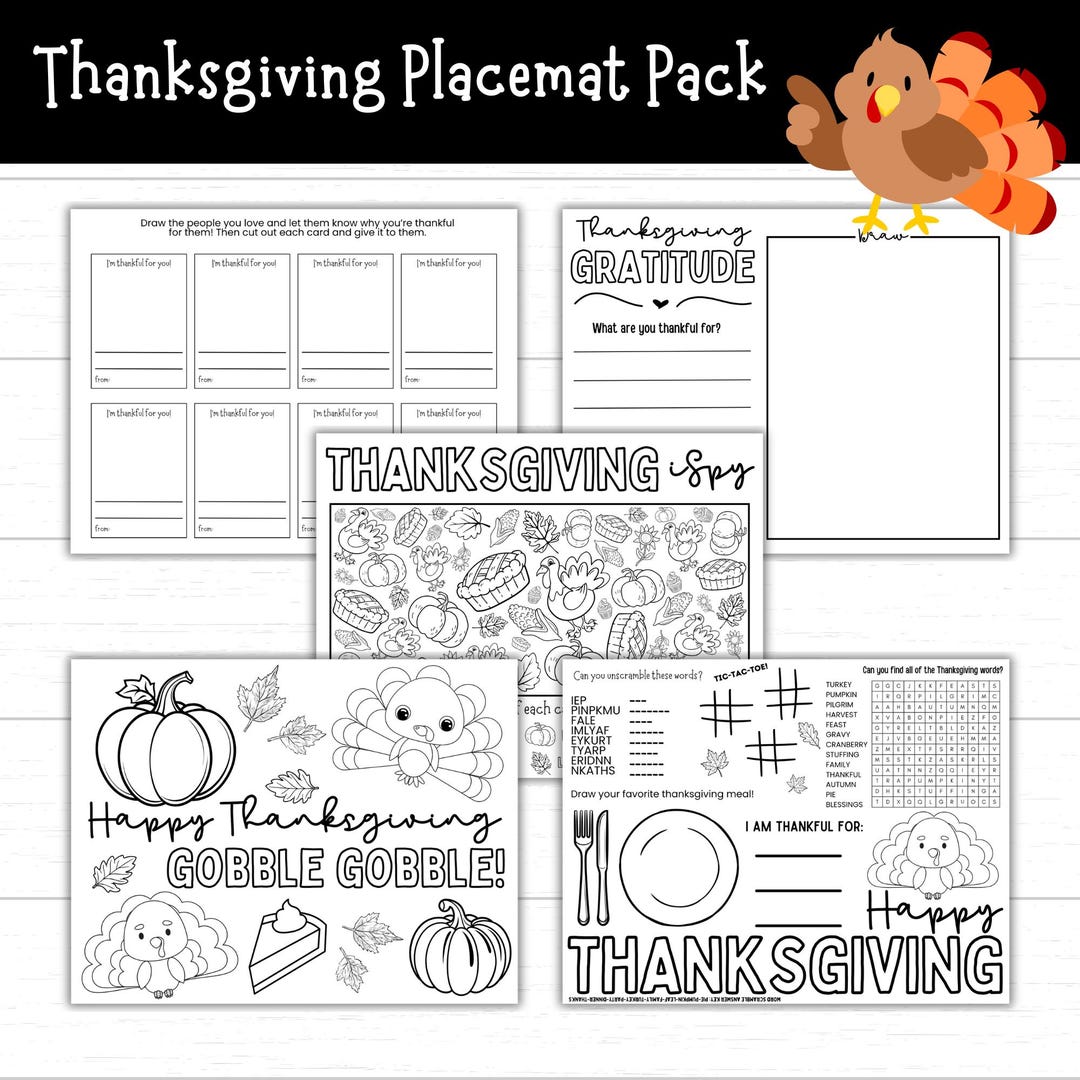 Printable Thanksgiving Activity Pack for Kids, 5-page Fall Worksheets ...