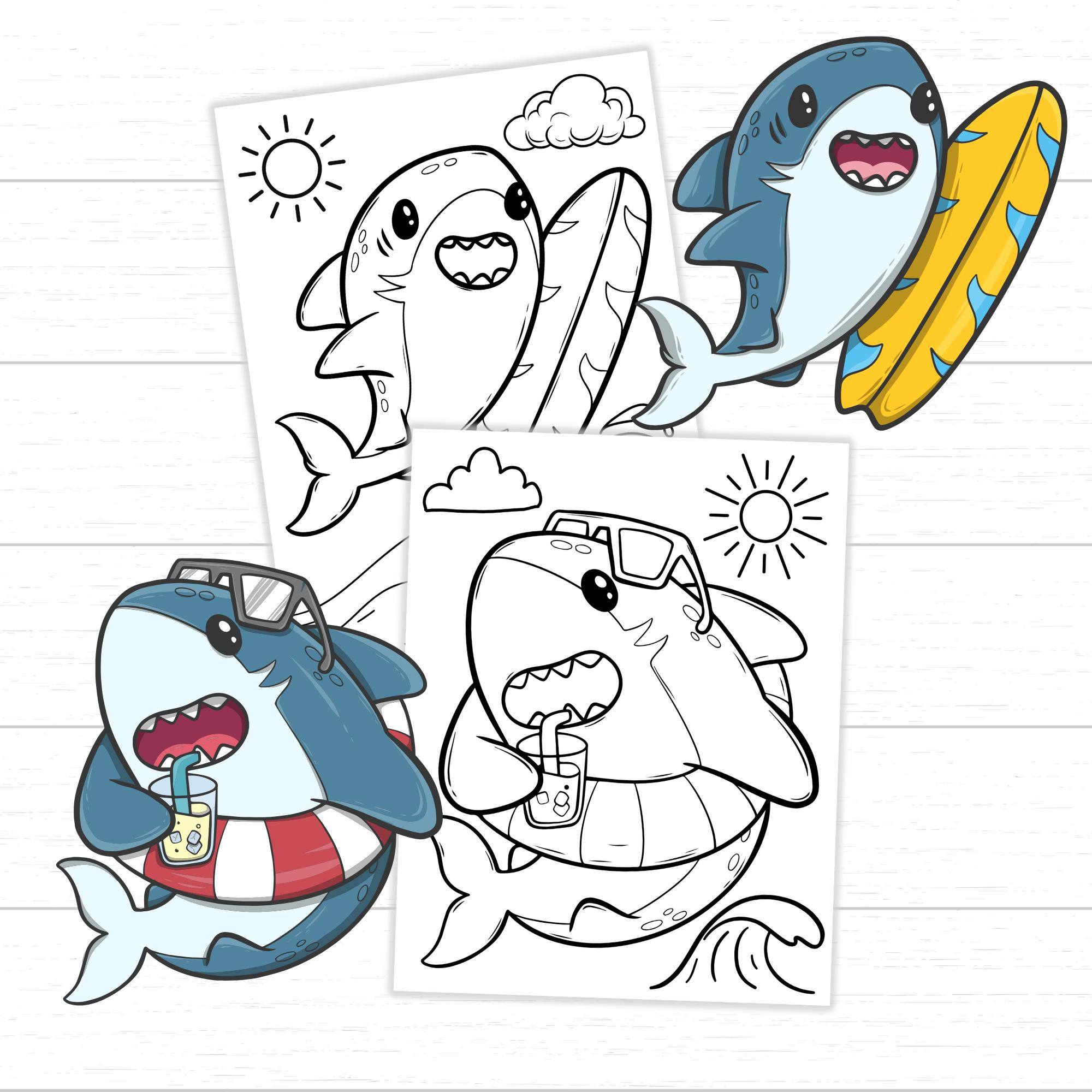 Printable Shark Coloring Pages, Summer Shark Week Printables, Ocean ...