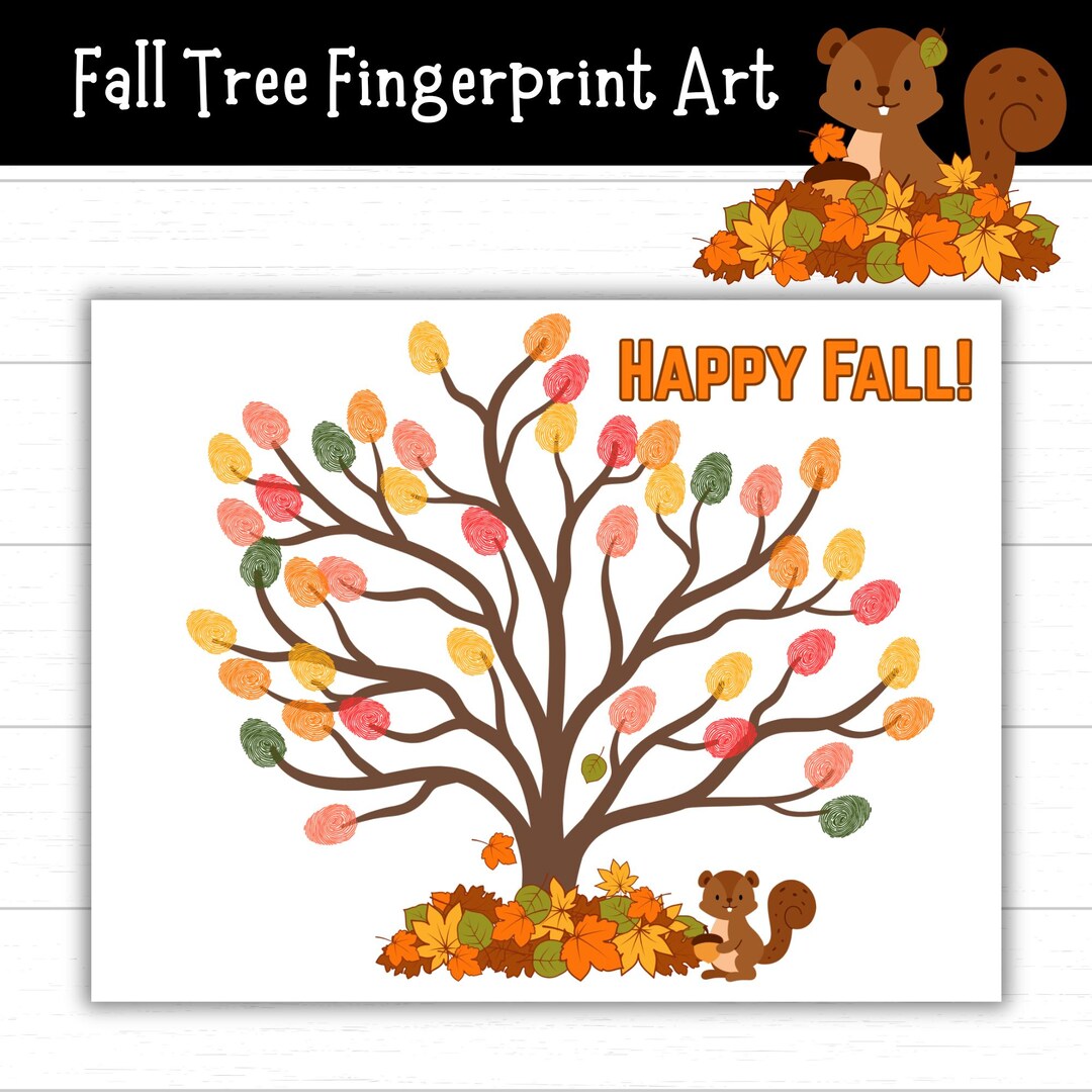 Printable Fall Fingerprint Tree Art Activity for Kids, Autumn Craft ...