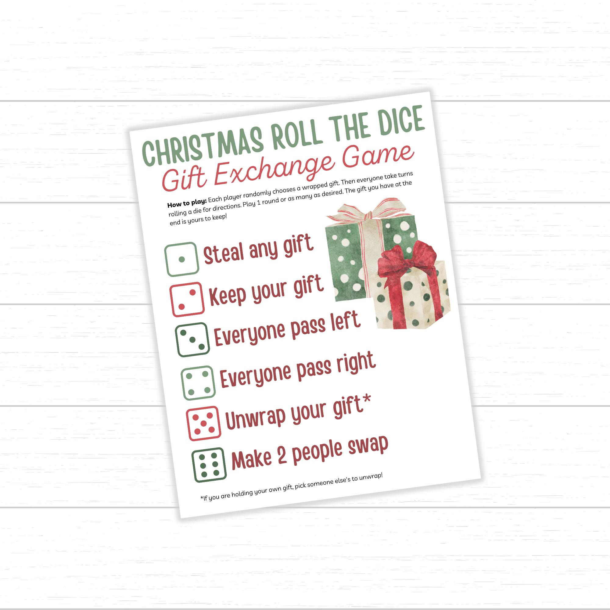 Christmas Gift Exchange Dice Game, Holiday Christmas Party Games, Roll ...