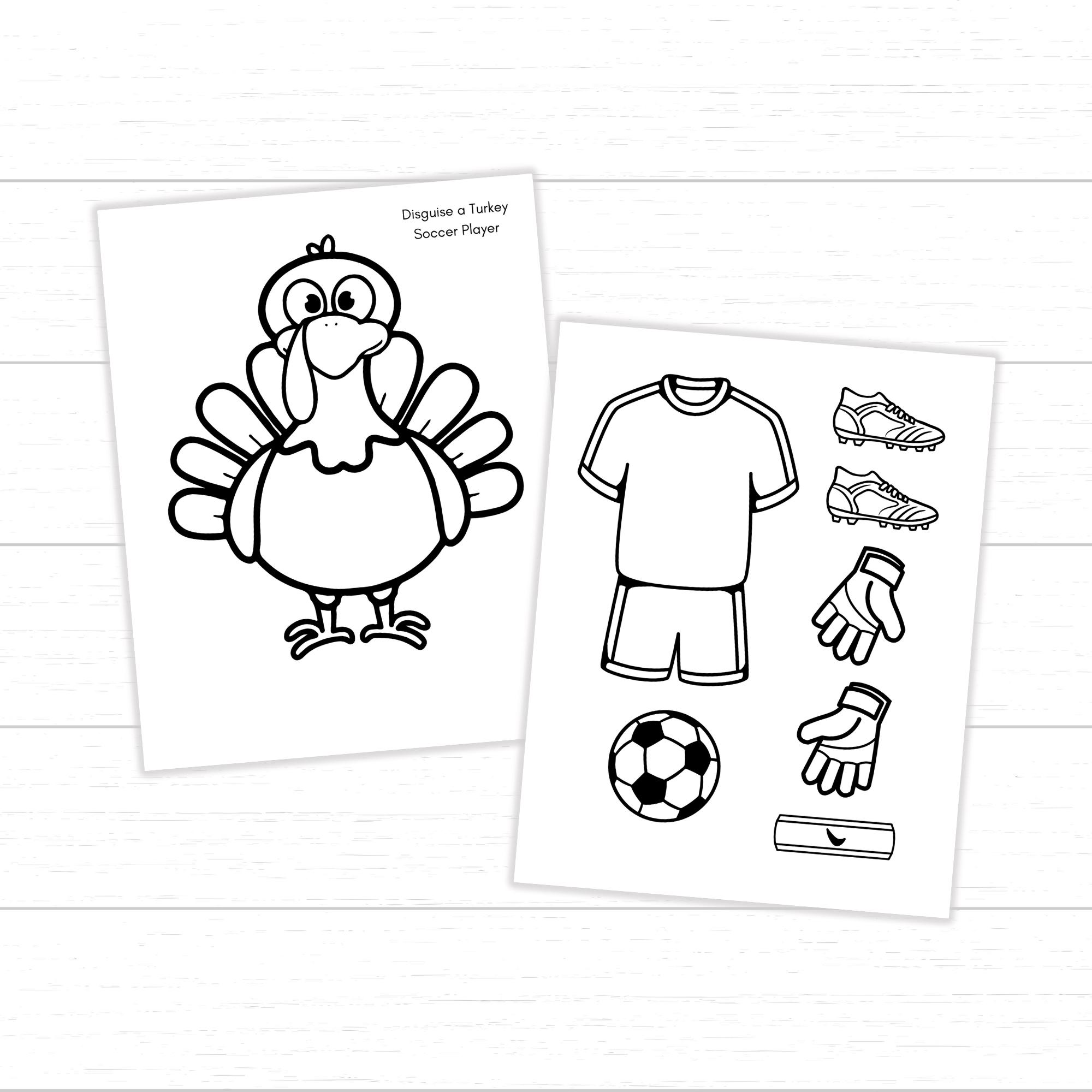 Disguise a Turkey Soccer Player, Printable Black and White Soccer ...