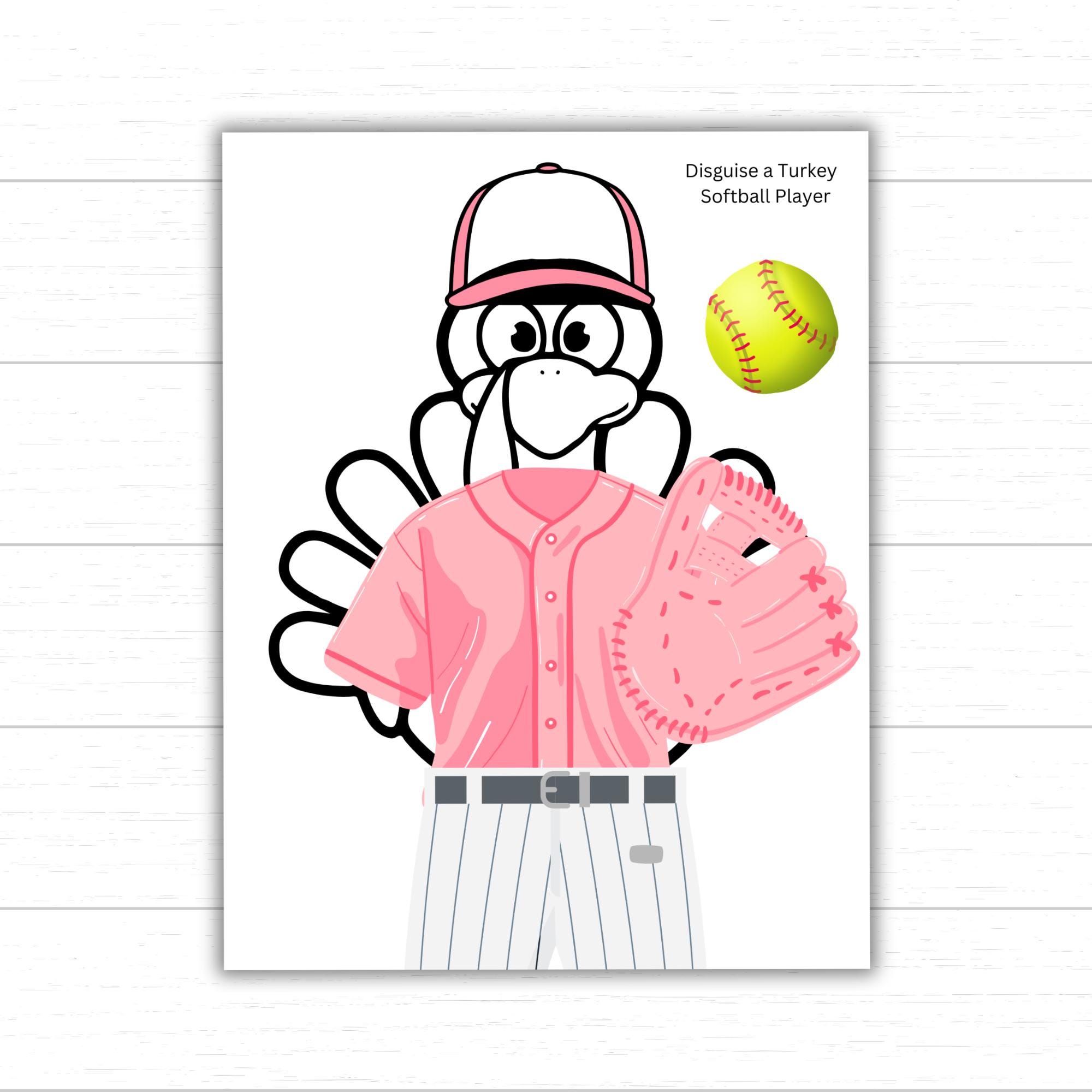 Disguise a Turkey Softball Player Printable, Turkey Disguise Project ...