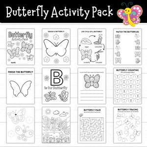 Butterfly Activity Pack Printable for Kids, Butterfly Craft, Coloring ...