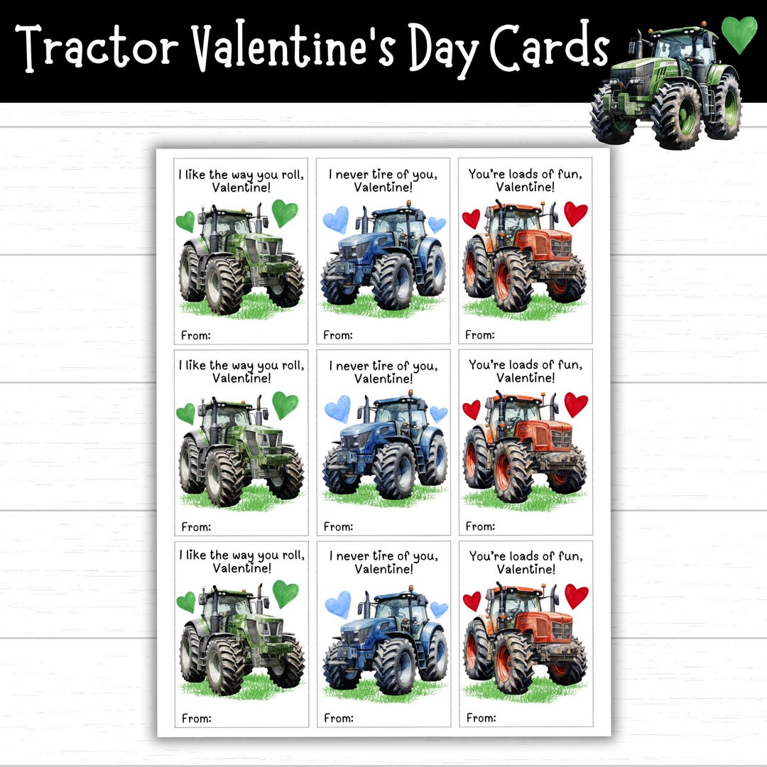 Tractor Valentine's Day Cards Printable, Farm Valentine Cards ...