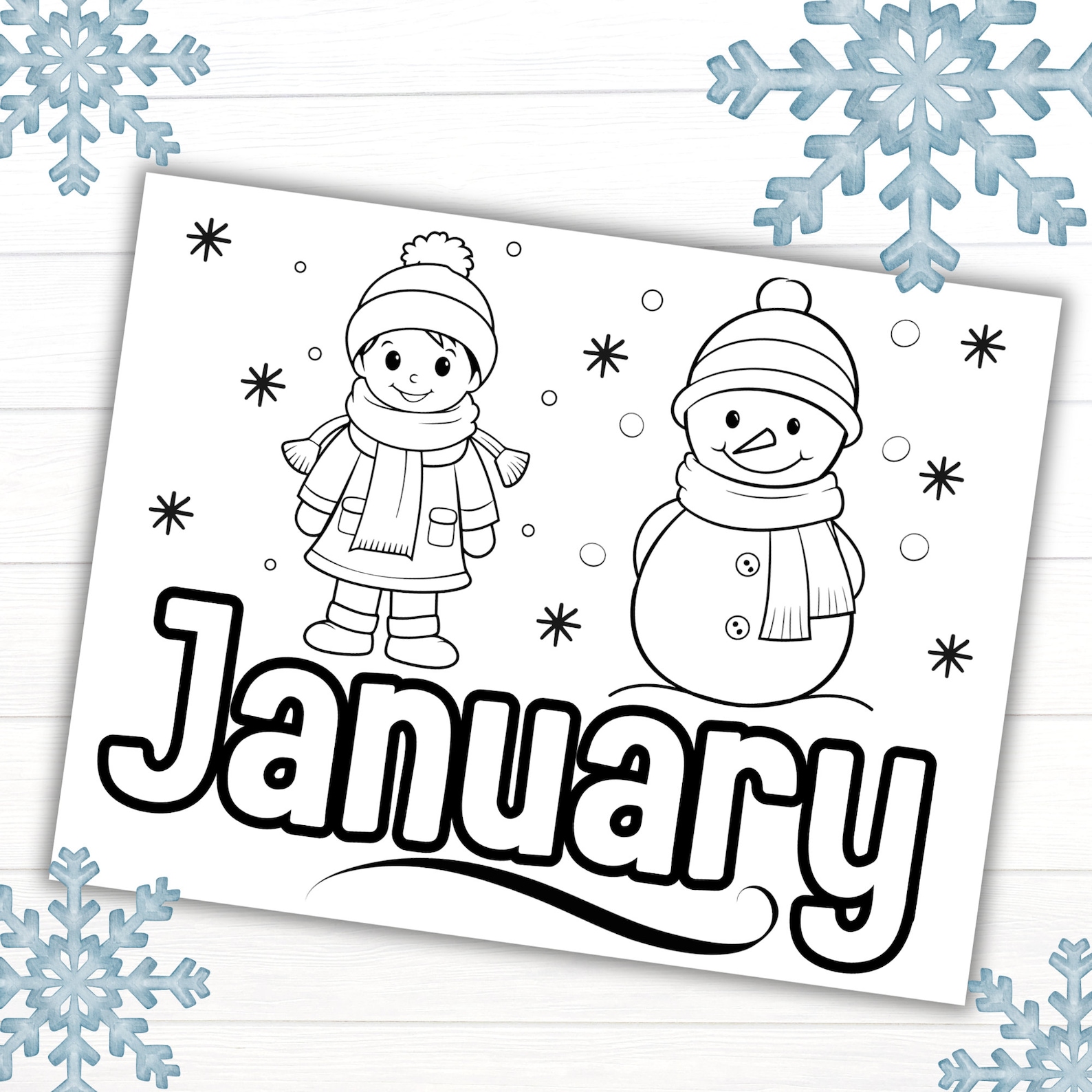January Coloring Page, Month of January Coloring Page, Winter Coloring ...