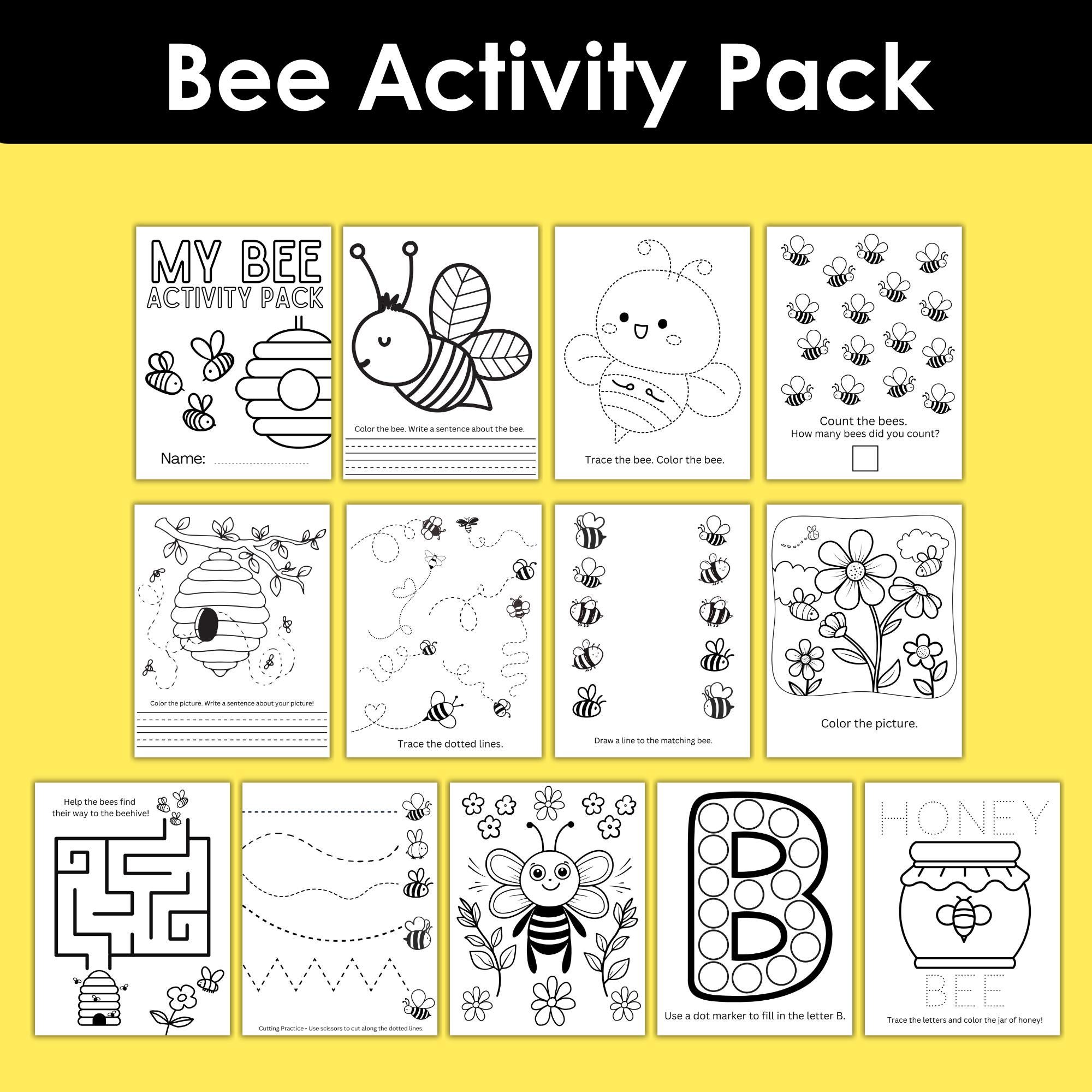 Printable Bee Activity Pack for Kids, Spring Worksheets, Coloring Pages ...
