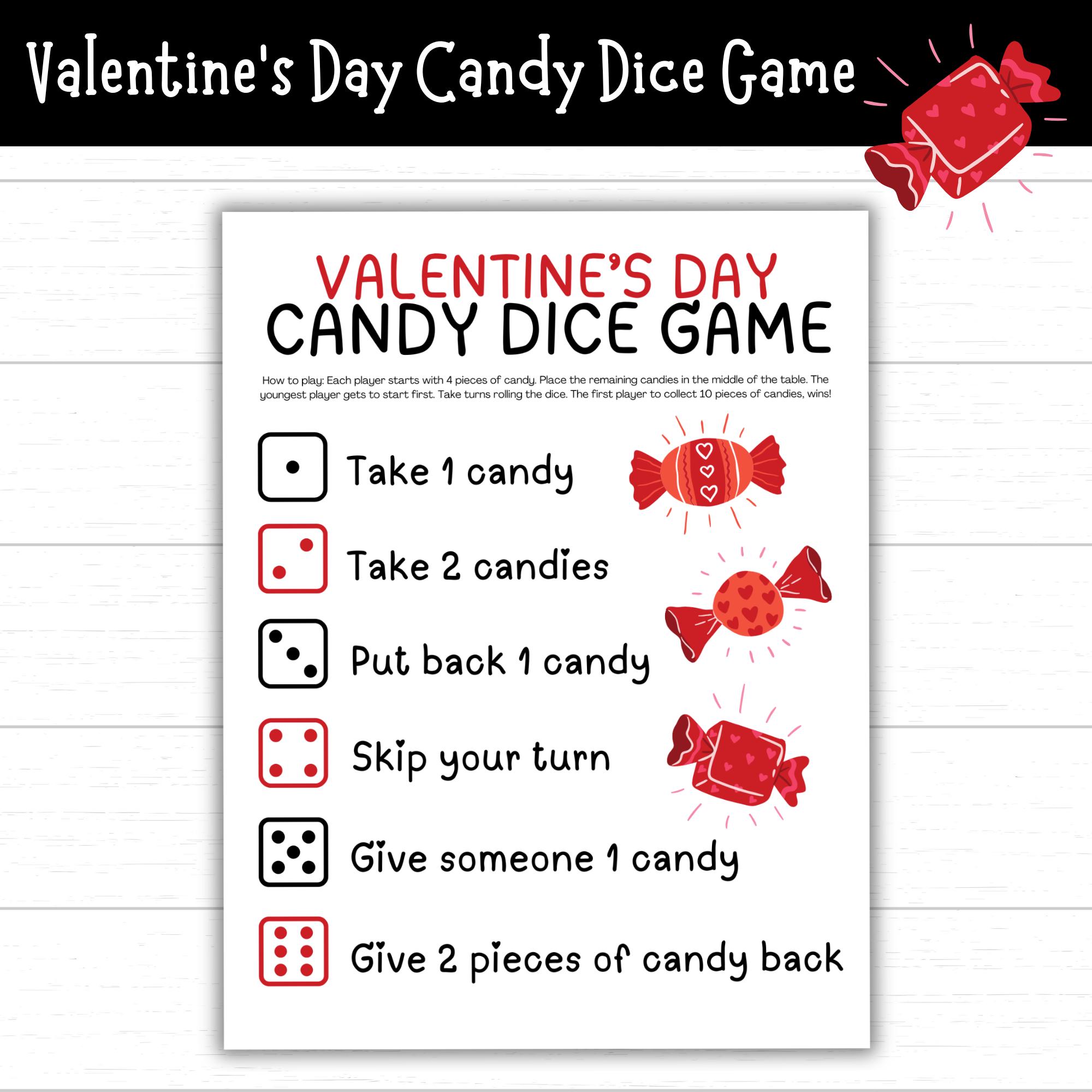 Valentine's Day Candy Dice Game, Candy Game for Kids, Printable Dice ...