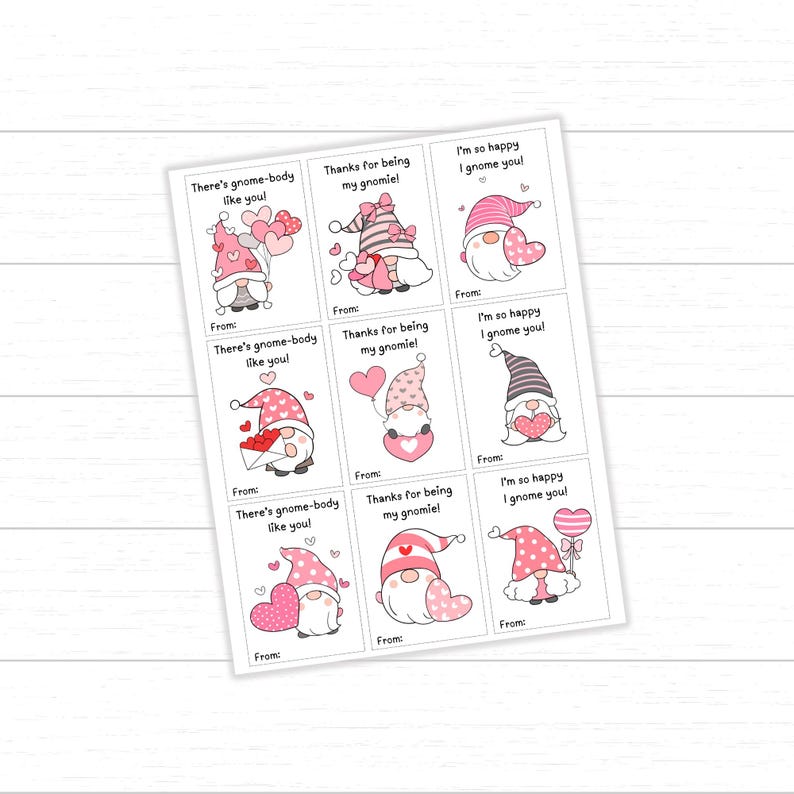 Gnome Valentine's Day Cards, Printable Gnome Valentines, Classroom ...