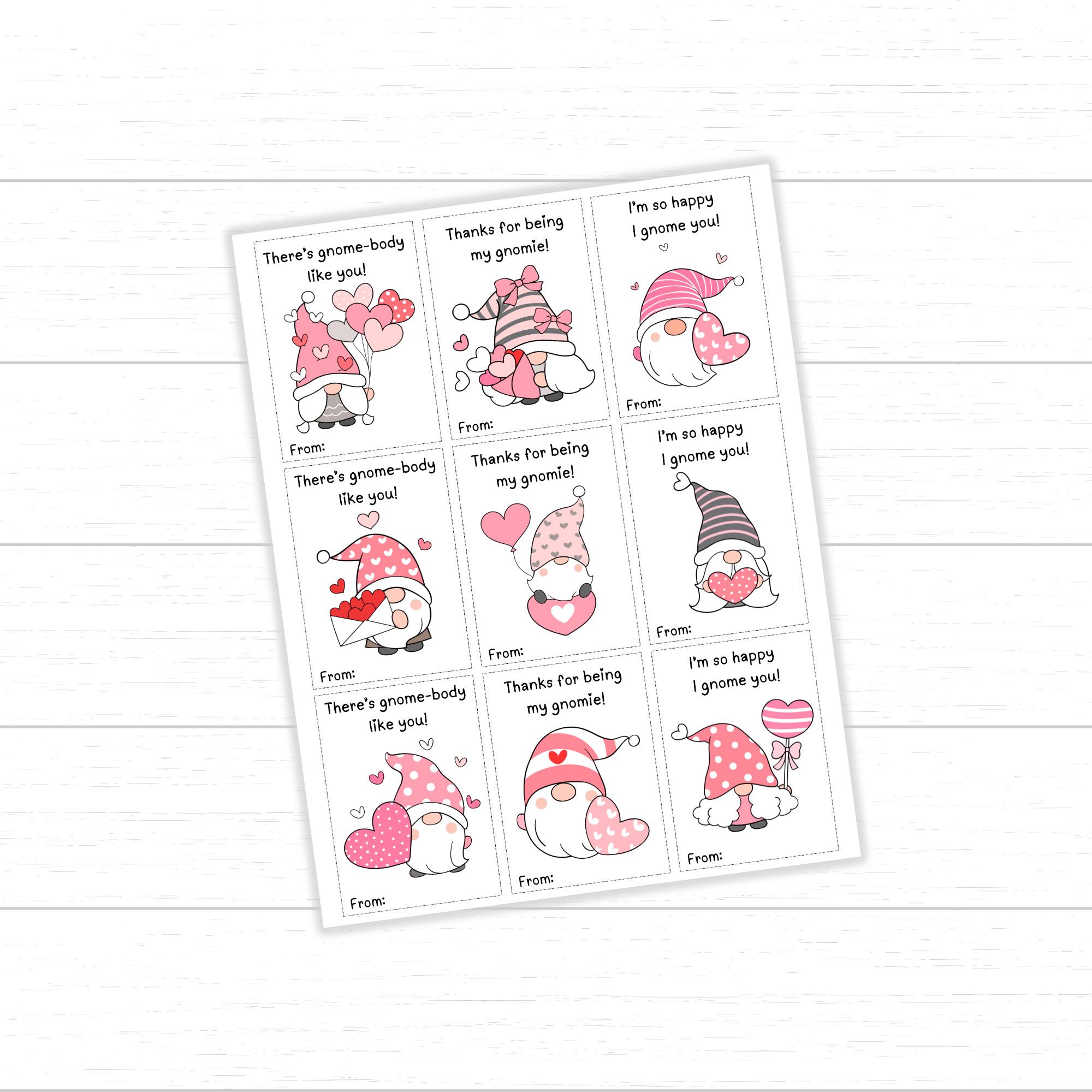 Gnome Valentine's Day Cards, Printable Gnome Valentines, Classroom ...