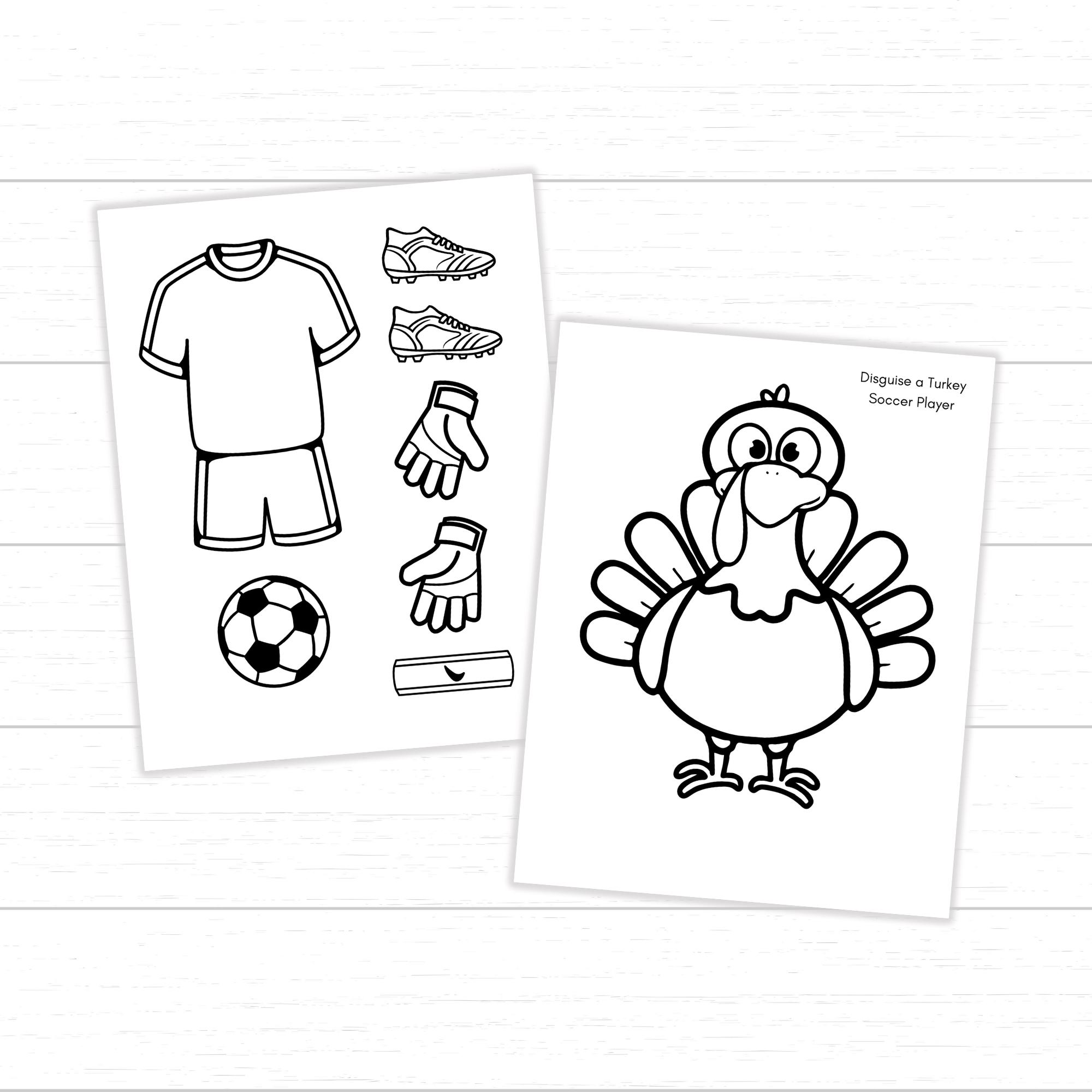 Disguise a Turkey Soccer Player, Printable Black and White Soccer ...