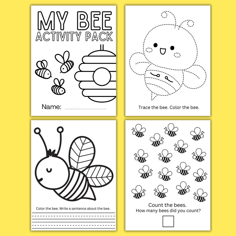Printable Bee Activity Pack for Kids, Spring Worksheets, Coloring Pages ...