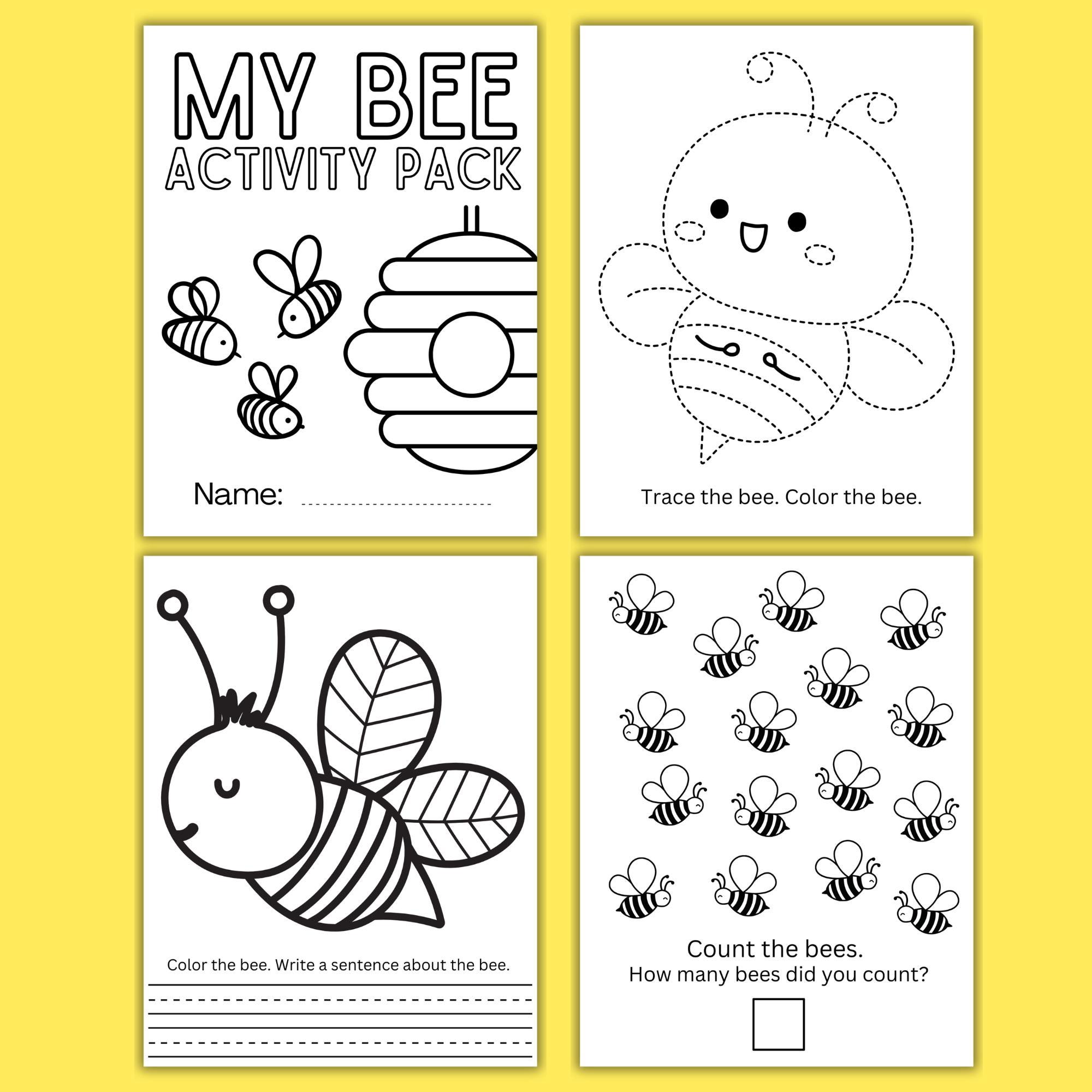 Printable Bee Activity Pack for Kids, Spring Worksheets, Coloring Pages ...