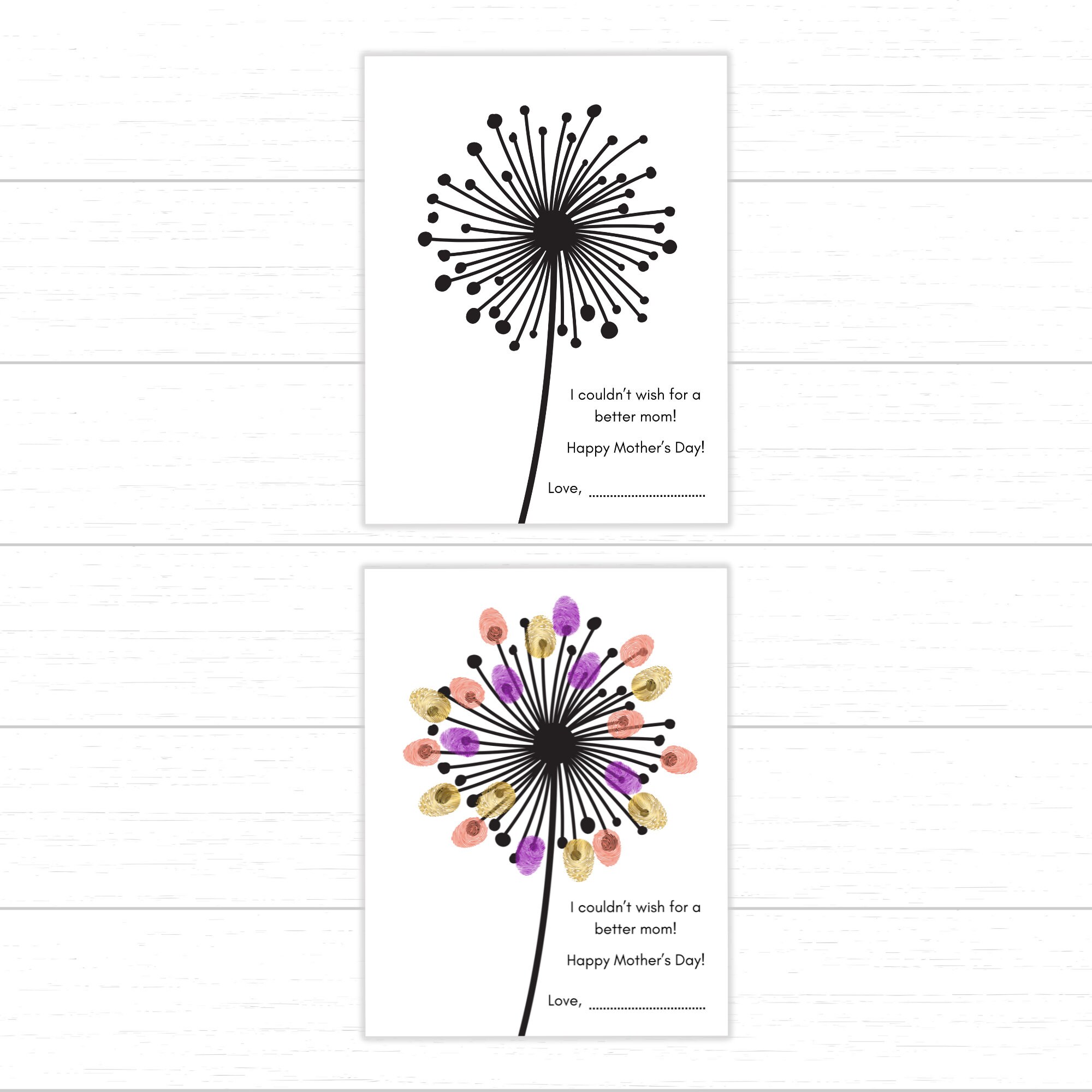 Mother's Day Dandelion Fingerprint Art, Printable Keepsake, DIY Gift ...