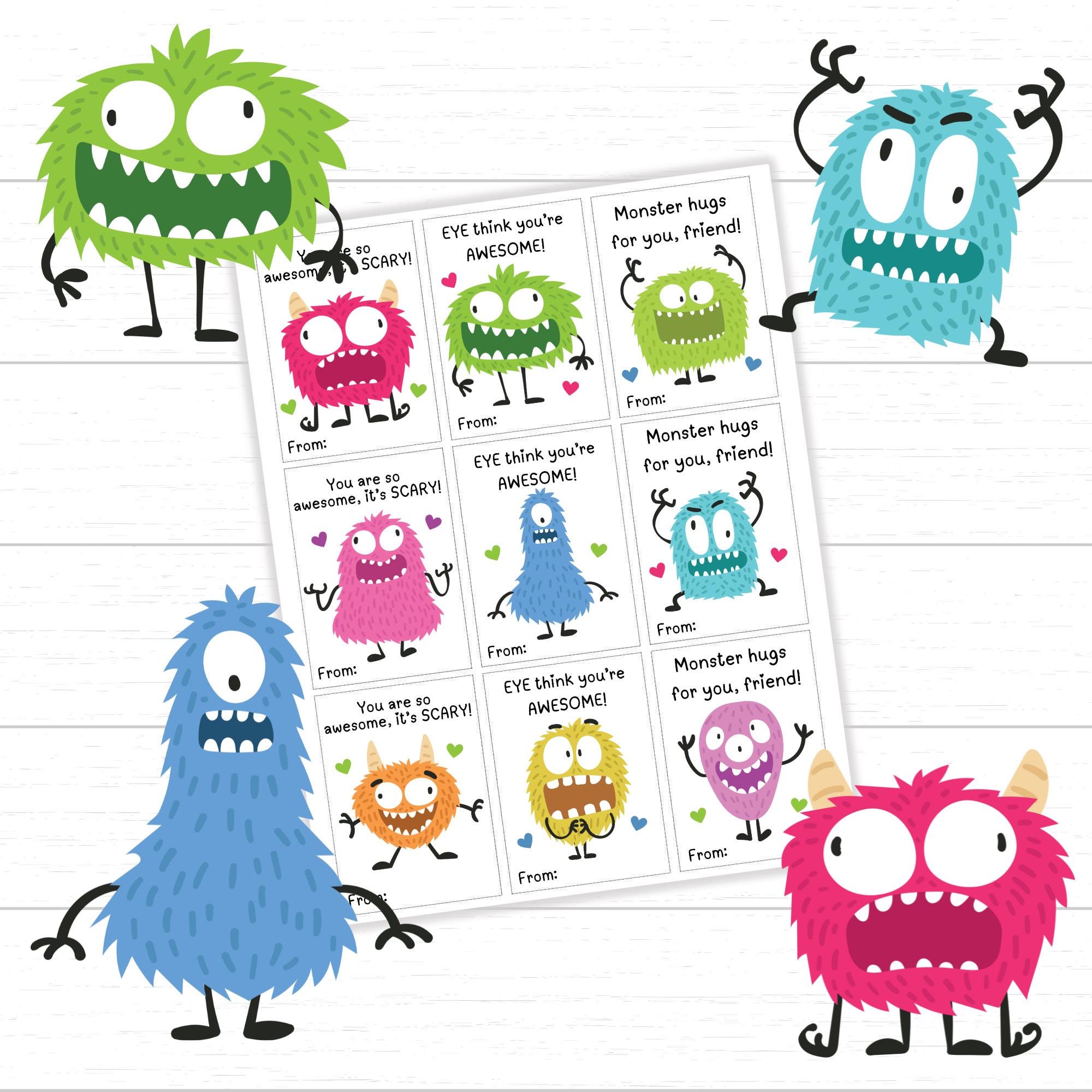 Monster Valentine's Day Cards Printable, Cute Monster Themed Cards to ...
