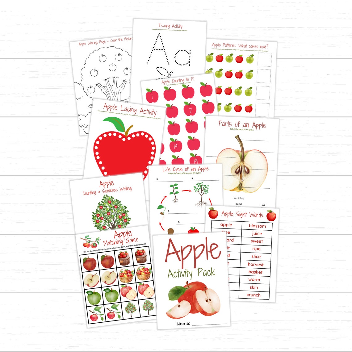 Apple Activity Pack for Kids, Printable Learning Bundle, Apple ...