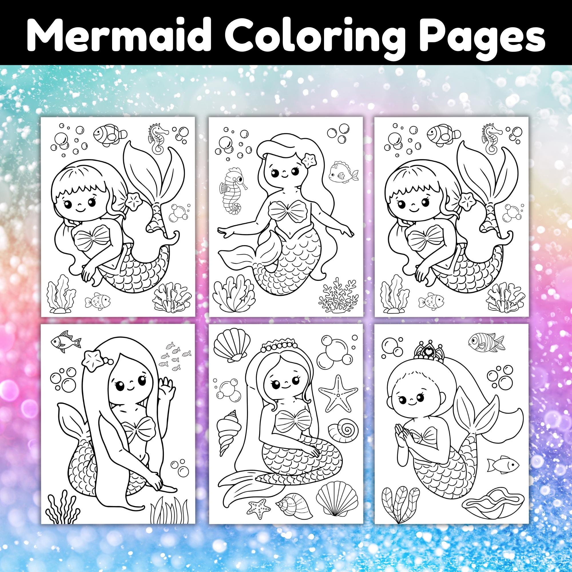 Mermaid Coloring Pages Printable for Kids, Under the Sea Ocean Theme ...