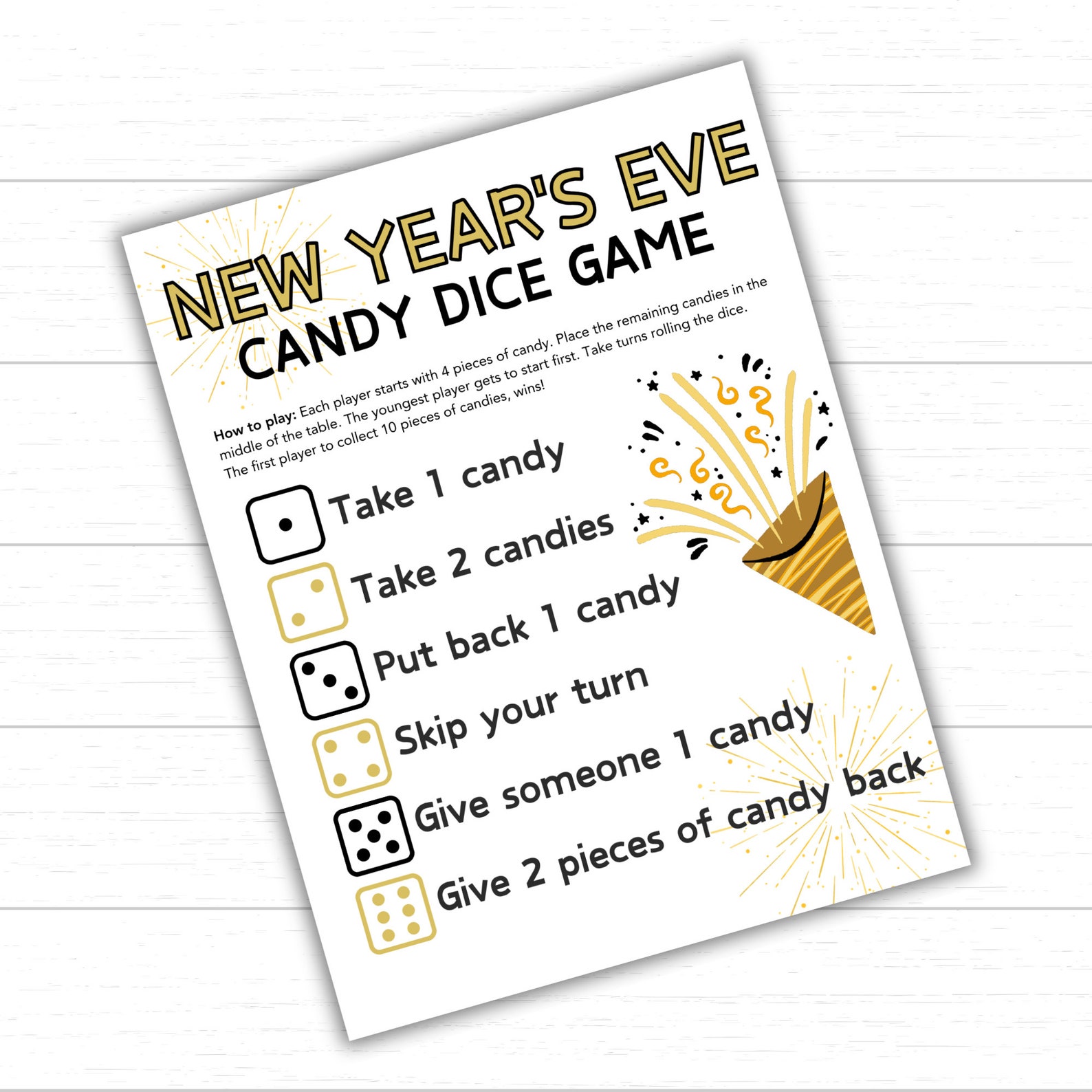 New Year's Eve Candy Dice Game, New Years Party Games for Kids, Candy ...