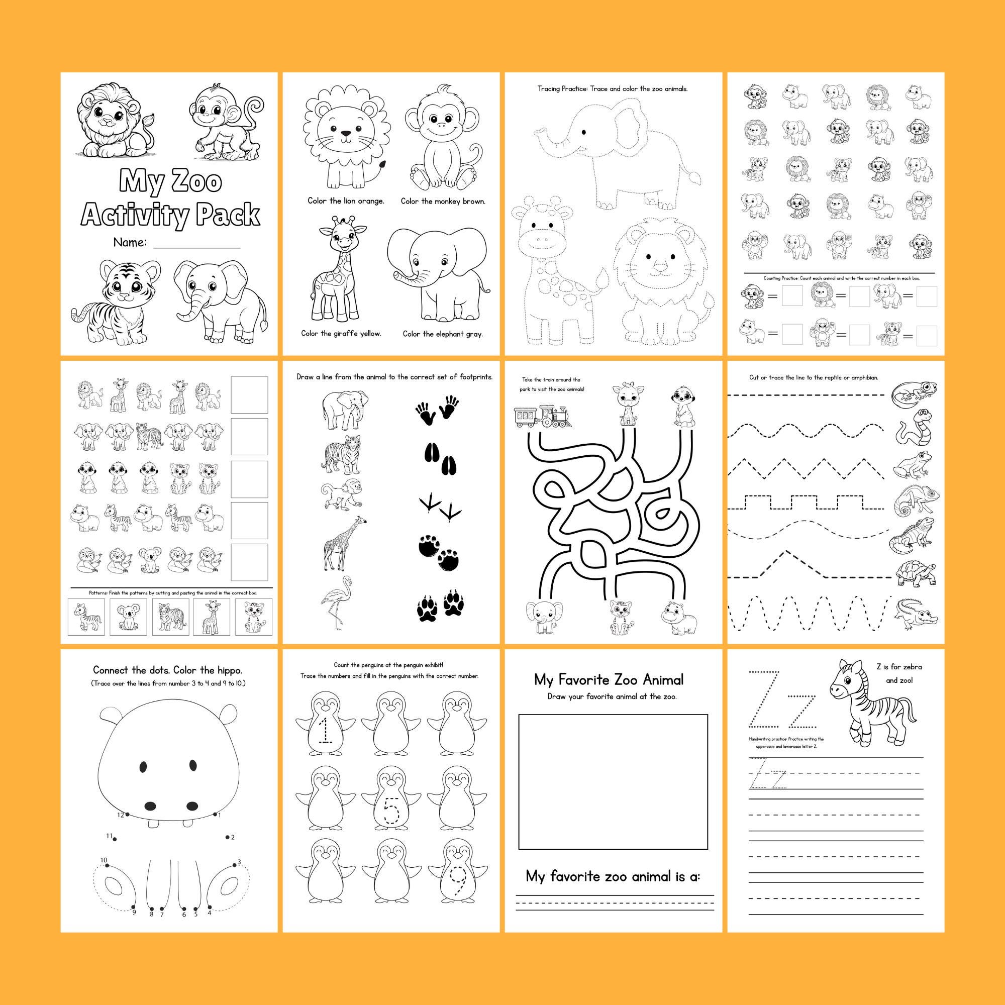 Zoo Activity Pack Printable for Preschool and Kindergarten, Printable ...