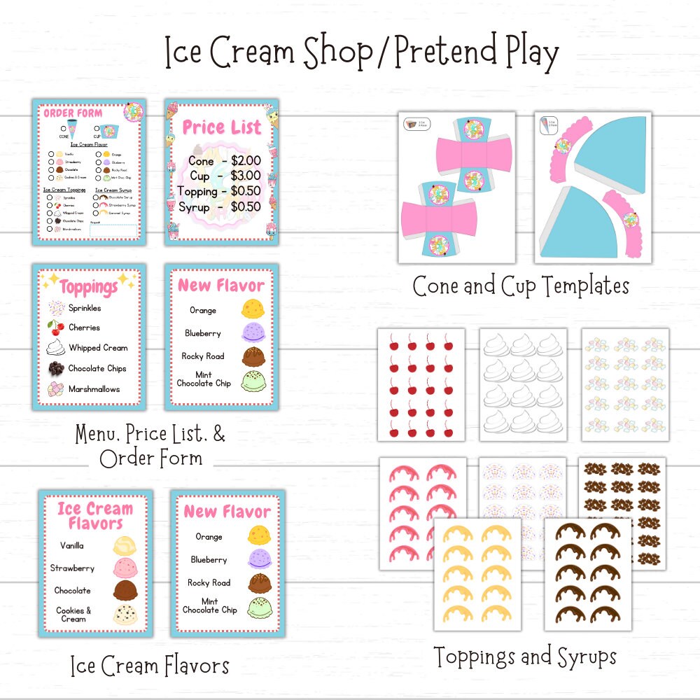 Ice Cream Shop Dramatic Play Kit, Ice Cream Shop Pretend Play, Ice ...