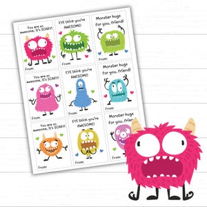 Monster Valentine's Day Cards Printable, Cute Monster Themed Cards to ...
