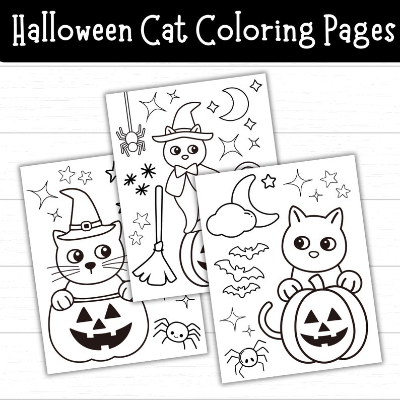 Cute Halloween Cat Coloring Pages, Black Cat Coloring Pages, Spooky Cat ...