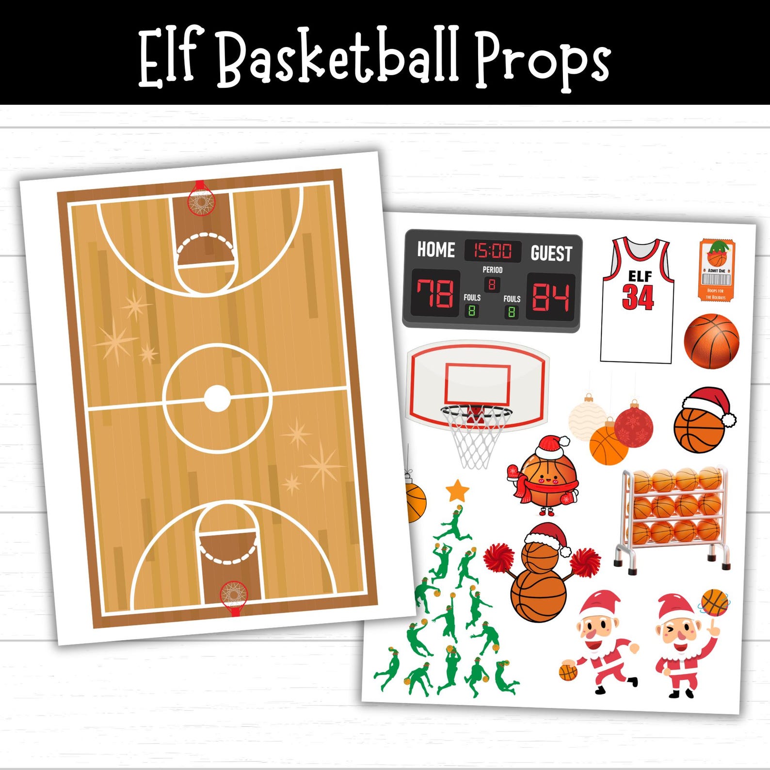 Elf Basketball Props, Christmas Elf Basketball Scene, Set Up ...