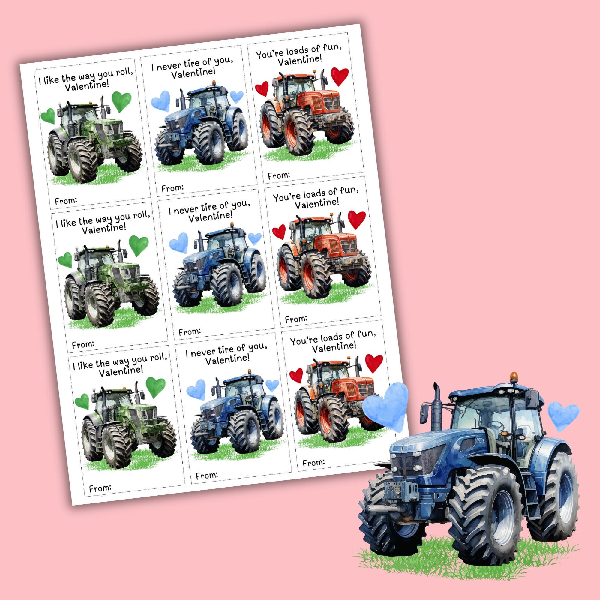 Tractor Valentine's Day Cards Printable, Farm Valentine Cards ...