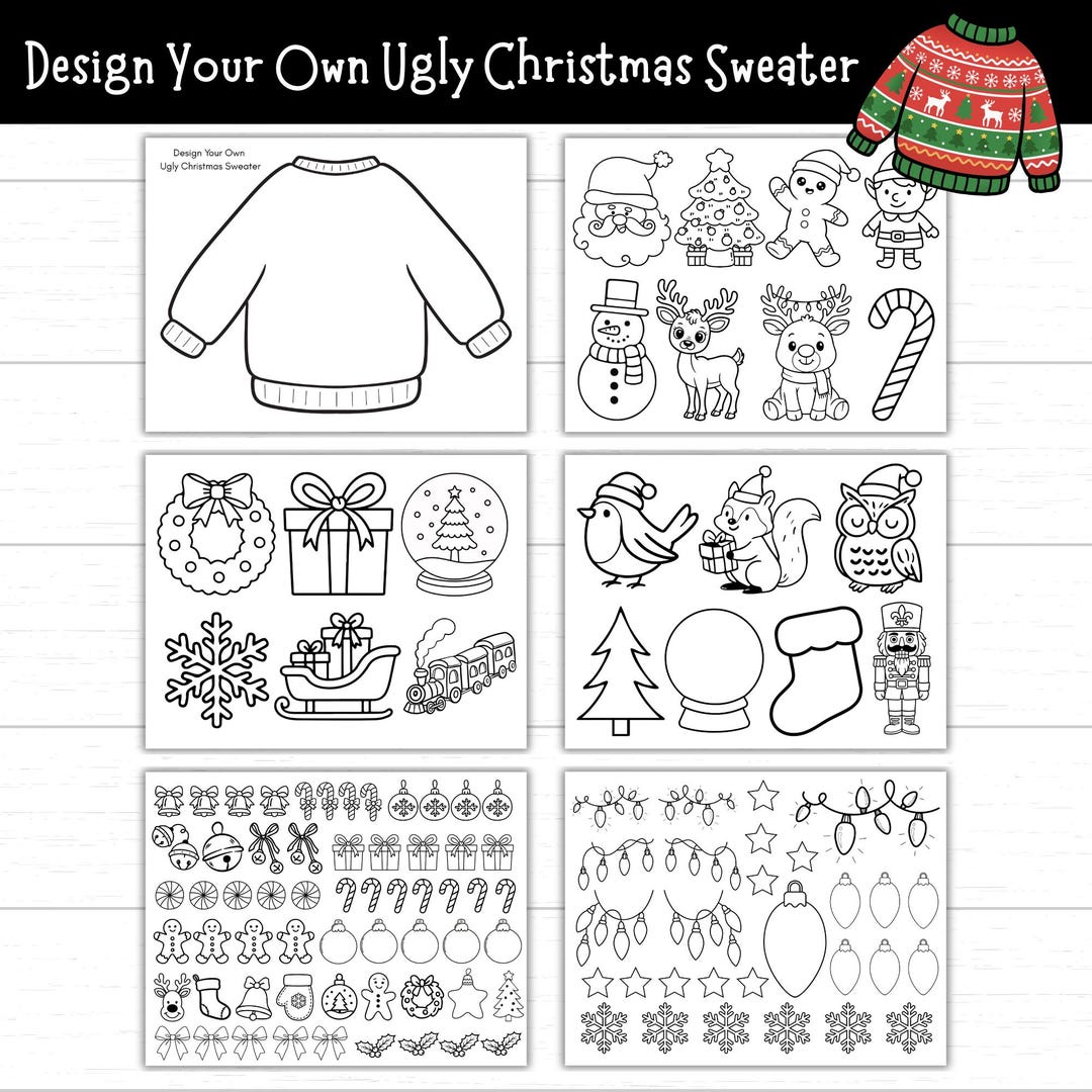 Design Your Own Ugly Christmas Sweater Printable, Kids Holiday Craft ...