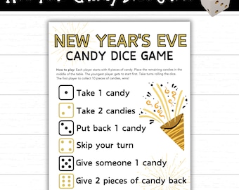 New Year's Candy Dice Game, Printable Games for Kids, New Year's Eve ...
