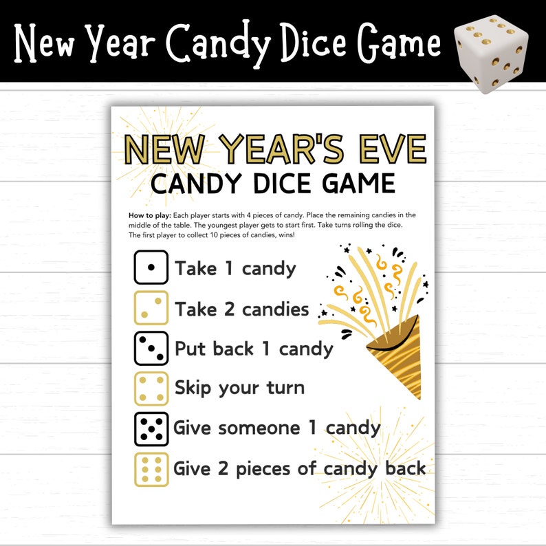New Year's Eve Candy Dice Game, New Years Party Games for Kids, Candy ...