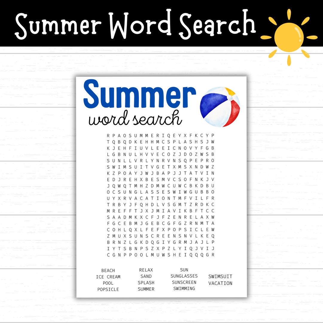 Summer Word Search Printable, Summer Word Games, Summer Word Puzzles ...