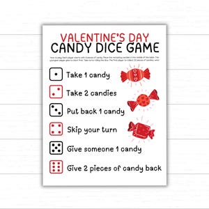 Valentine's Day Candy Dice Game, Candy Game for Kids, Printable Dice ...