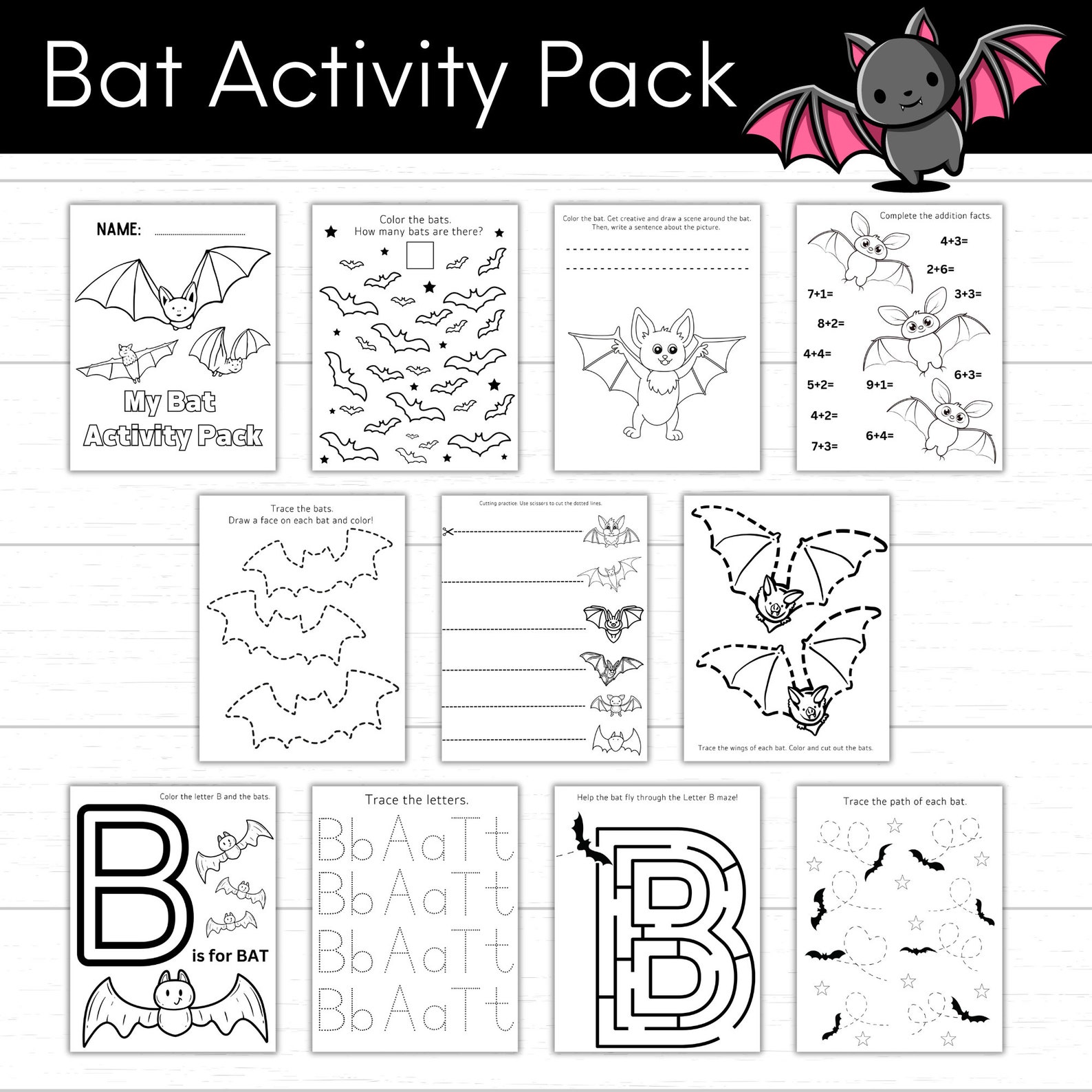 Bat Activity Pack Printable, Bat Worksheets, Bat Unit, Bat Learning Set ...