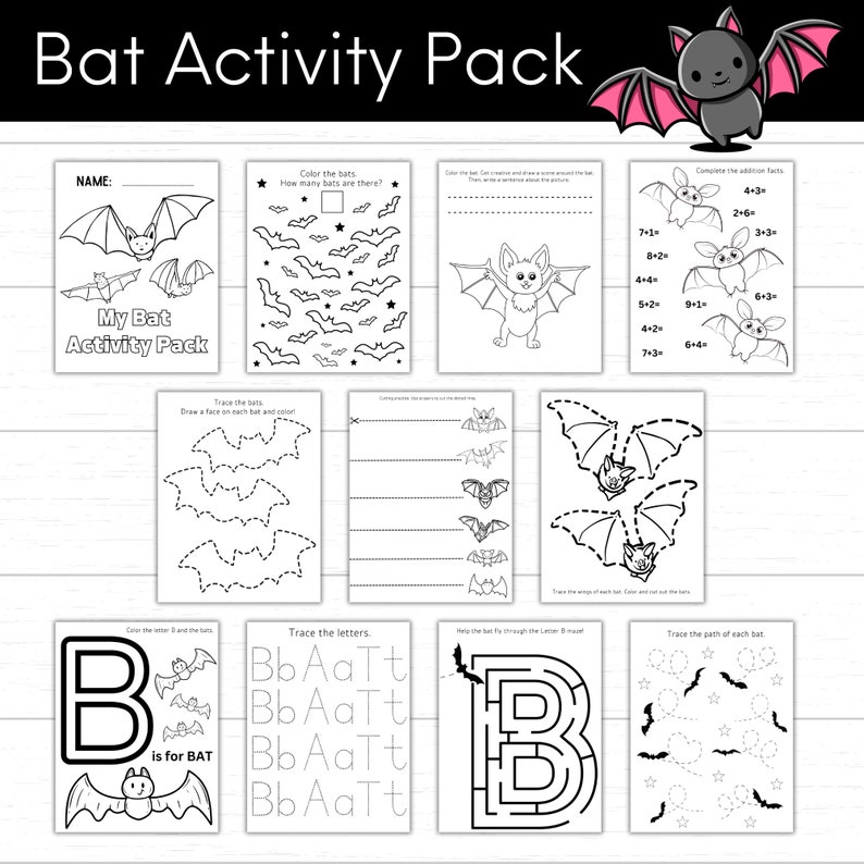 Bat Activity Pack Printable, Bat Worksheets, Bat Unit, Bat Learning Set ...