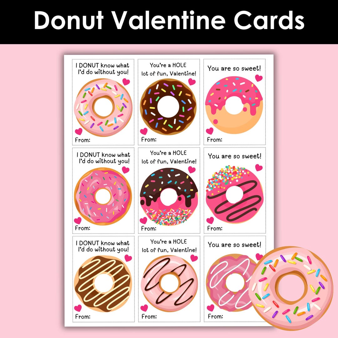 Printable Donut Valentines for Kids – Classroom Exchange Cards for ...
