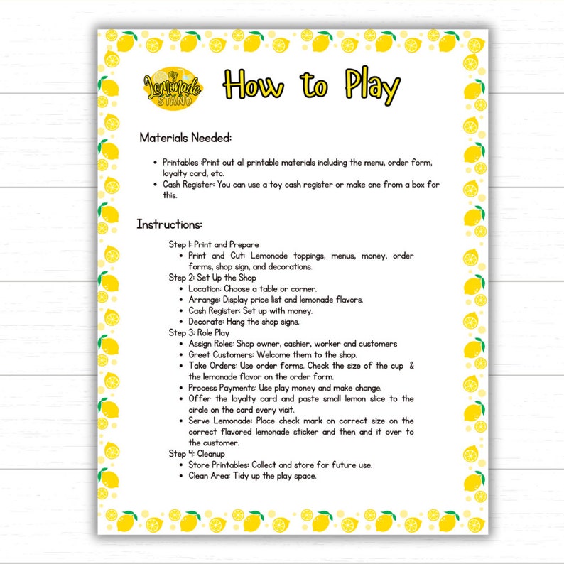 Lemonade Stand Dramatic Pretend Play Printable Kit, Lemonade Stand ...