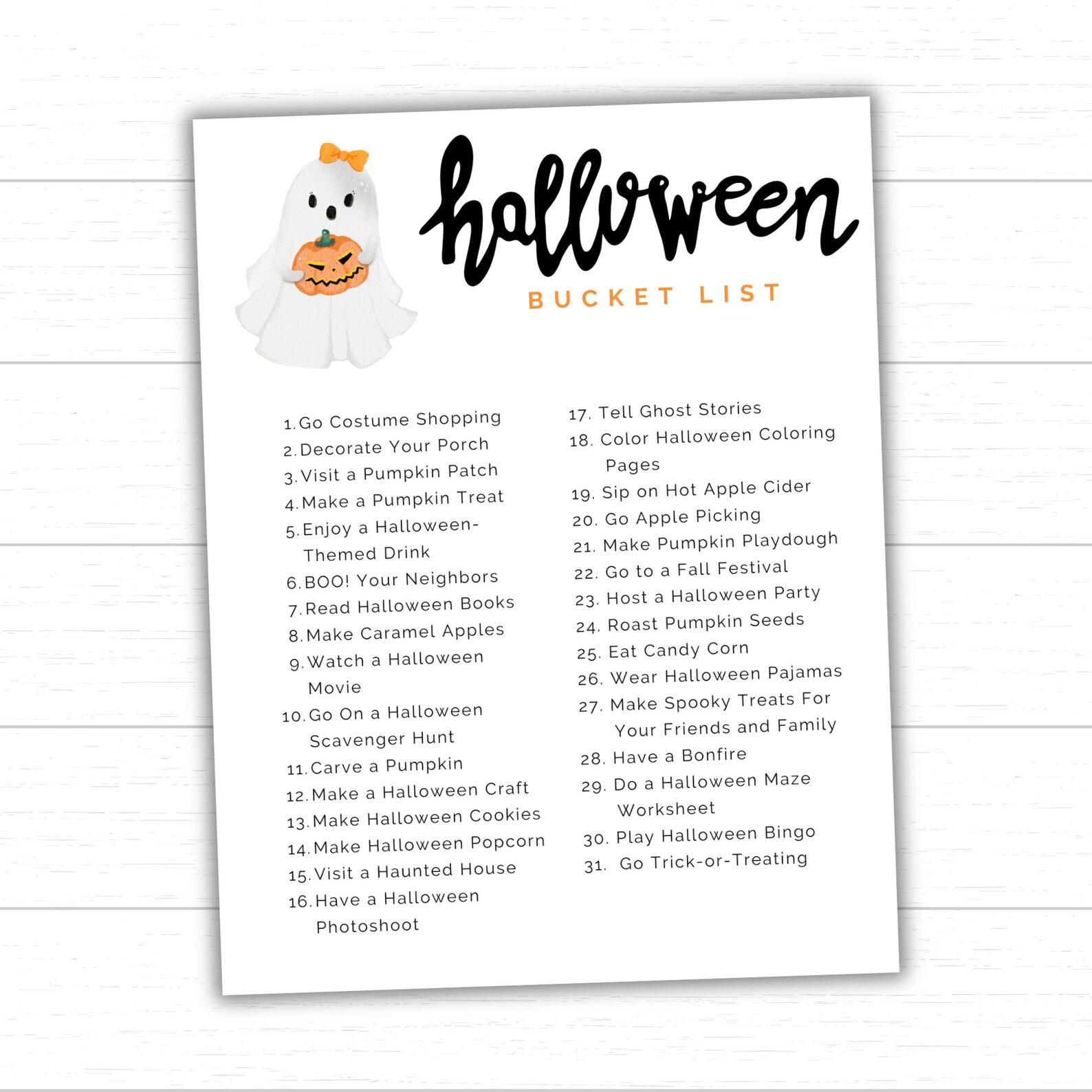 Halloween Bucket List Printable, October Bucket List, Halloween ...