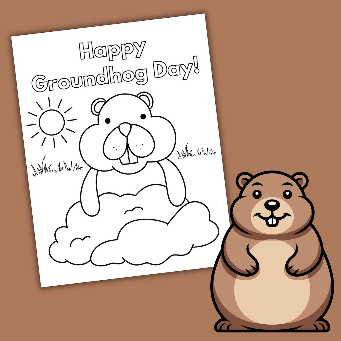 Groundhog Day Coloring Page, Happy Groundhog Day Printable, Fun ...